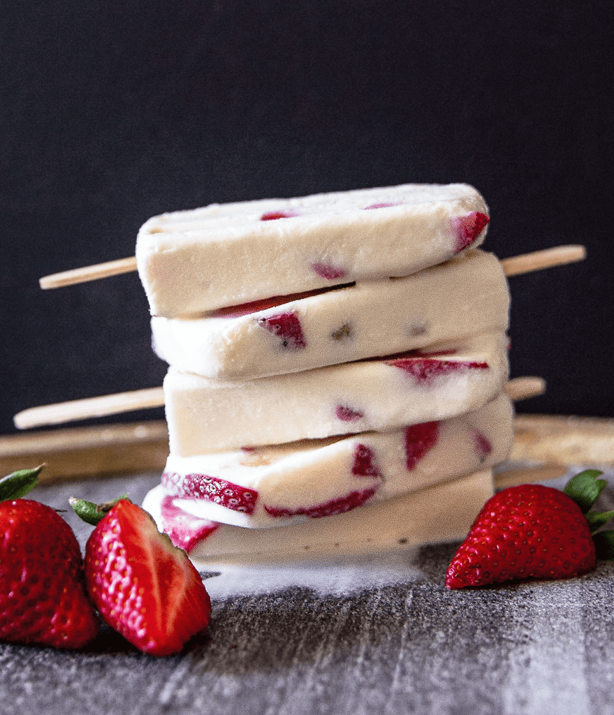 Strawberries-and-Cream Ice Pops | Fiestas cookbook | Marcela Valladolid