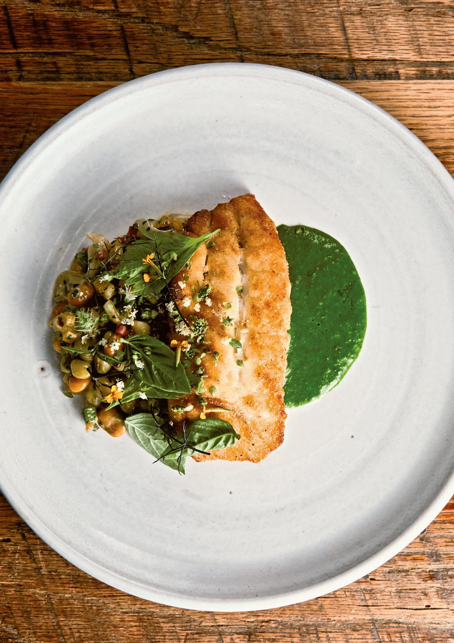 Cornmeal-Dusted Grouper with Herb Puree | Sean Brock South cookbook